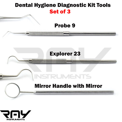 3PCs Dentist Tartar Calculus Plaque Remover Dental Mirror Explorer ...