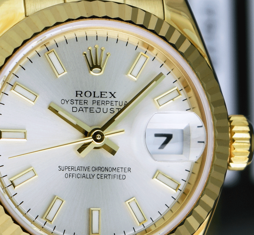 ROLEX - 26mm Ladies 18kt Gold PRESIDENT Silver Index Dial 179178 SANT ...