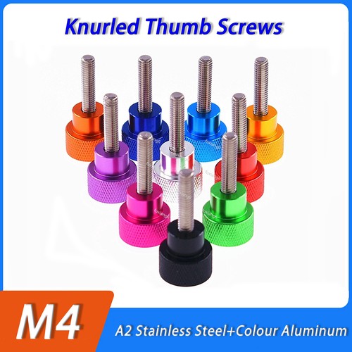 M4 Knurled Thumb Screws A2 Stainless Steel+ Colour Aluminum Hand Turn ...