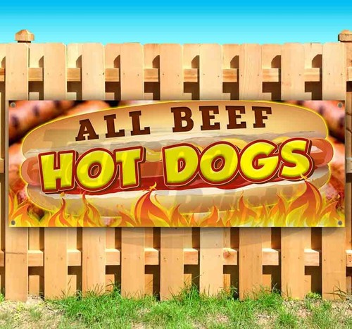 ALL BEEF HOT DOGS Advertising Vinyl Banner Flag Sign CARNIVAL FAIR FOOD ...