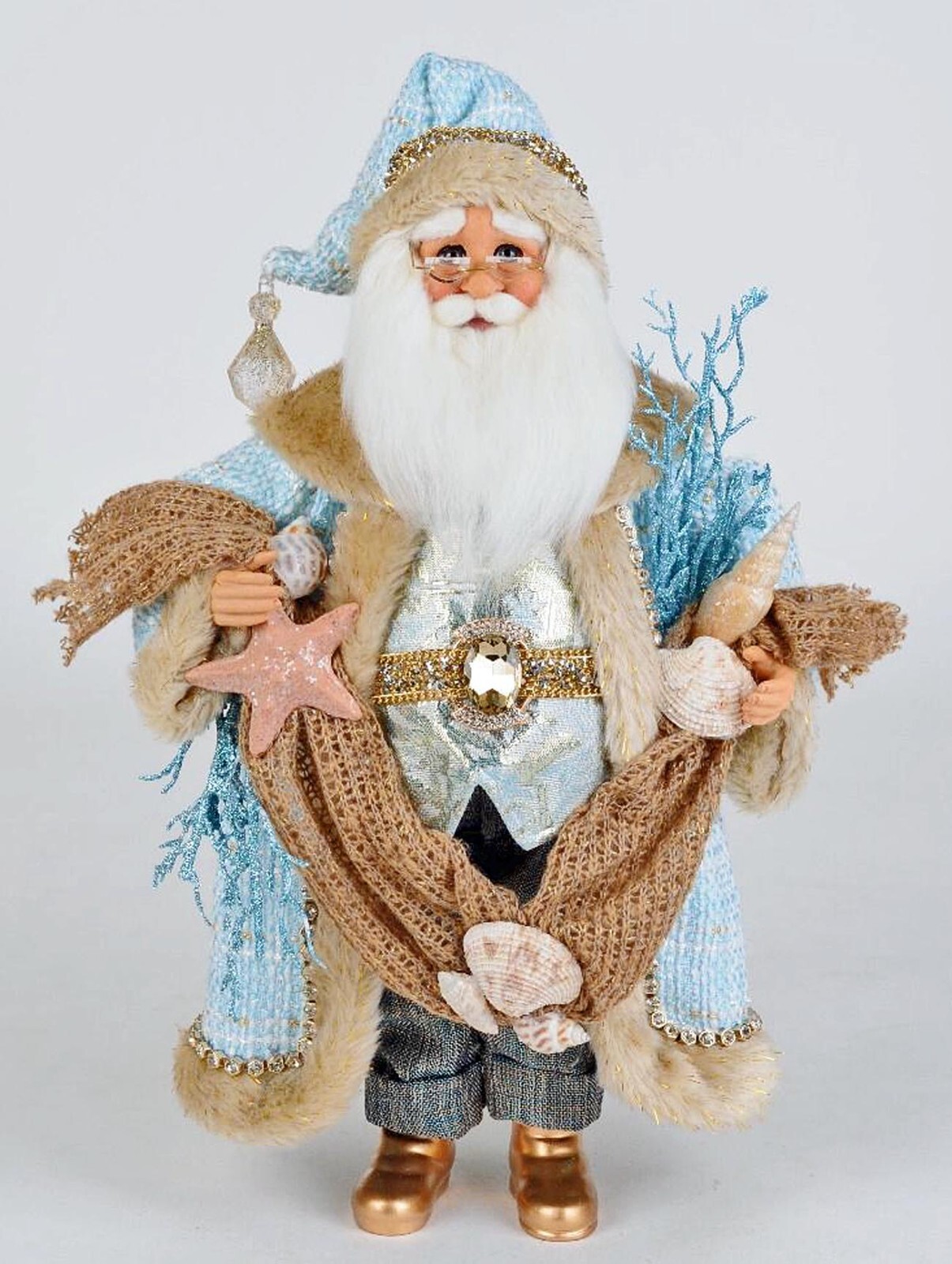 BEACH SANTA FIGURINE WITH STARFISH AND SEASHELL SWAG | eBay
