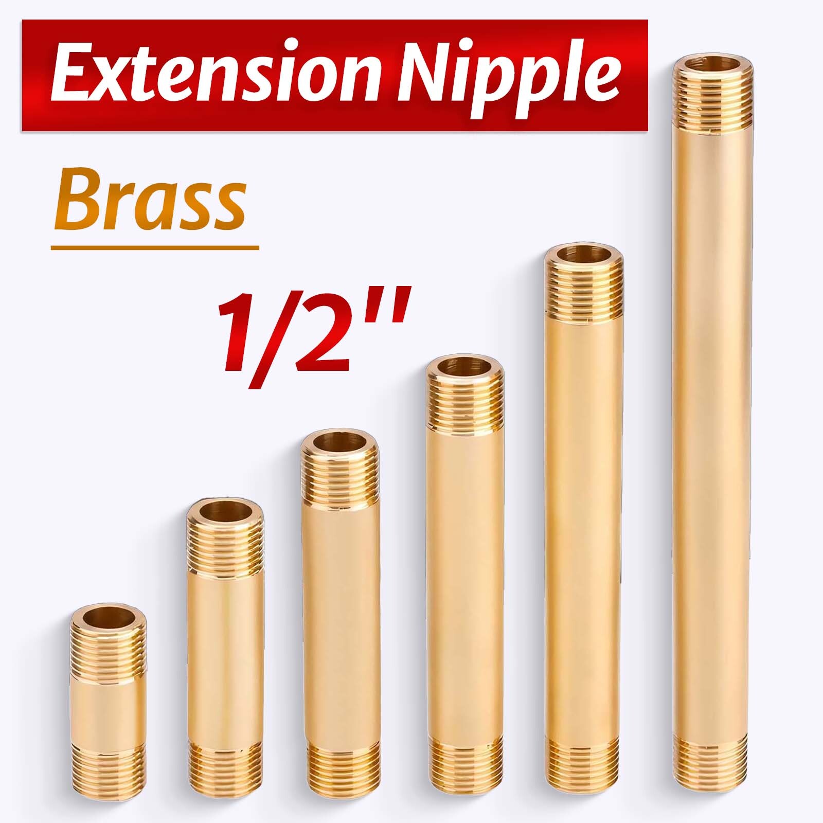 1/2" BSP Brass Male Threaded Pipe Fitting L: 50-500mm Extension Nipple ...