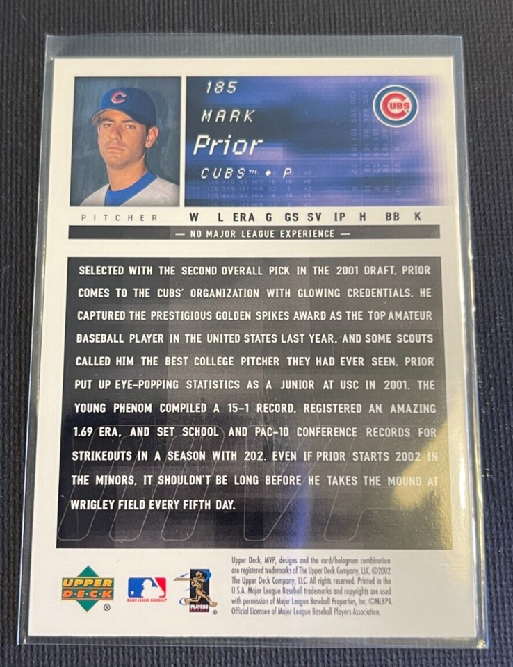 2002 Upper Deck MVP Card # 185 Mark Prior - Chicago Cubs | eBay