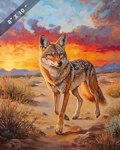 Southwest Coyote Desert Vibrant Artwork 8x10 Matte Print | eBay