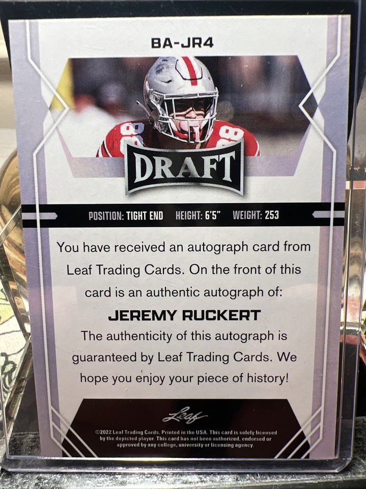 2022 Leaf Draft Jeremy Ruckert XRC Autograph Rookie Auto RC #BA-JR4 | eBay