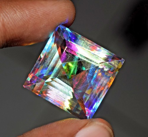 61.40 Ct Rainbow Fire Mystic Topaz Square Cut Certified Gemstone ...