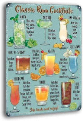 Metal Signs Rum Cocktail Recipe Vintage Tin Sign Bar Club Man Cave Wall ...