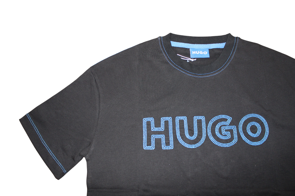HUGO BOSS BLACK T SHIRT WITH BLUE EMBROIDERY BLUE HUGO LOGO | eBay