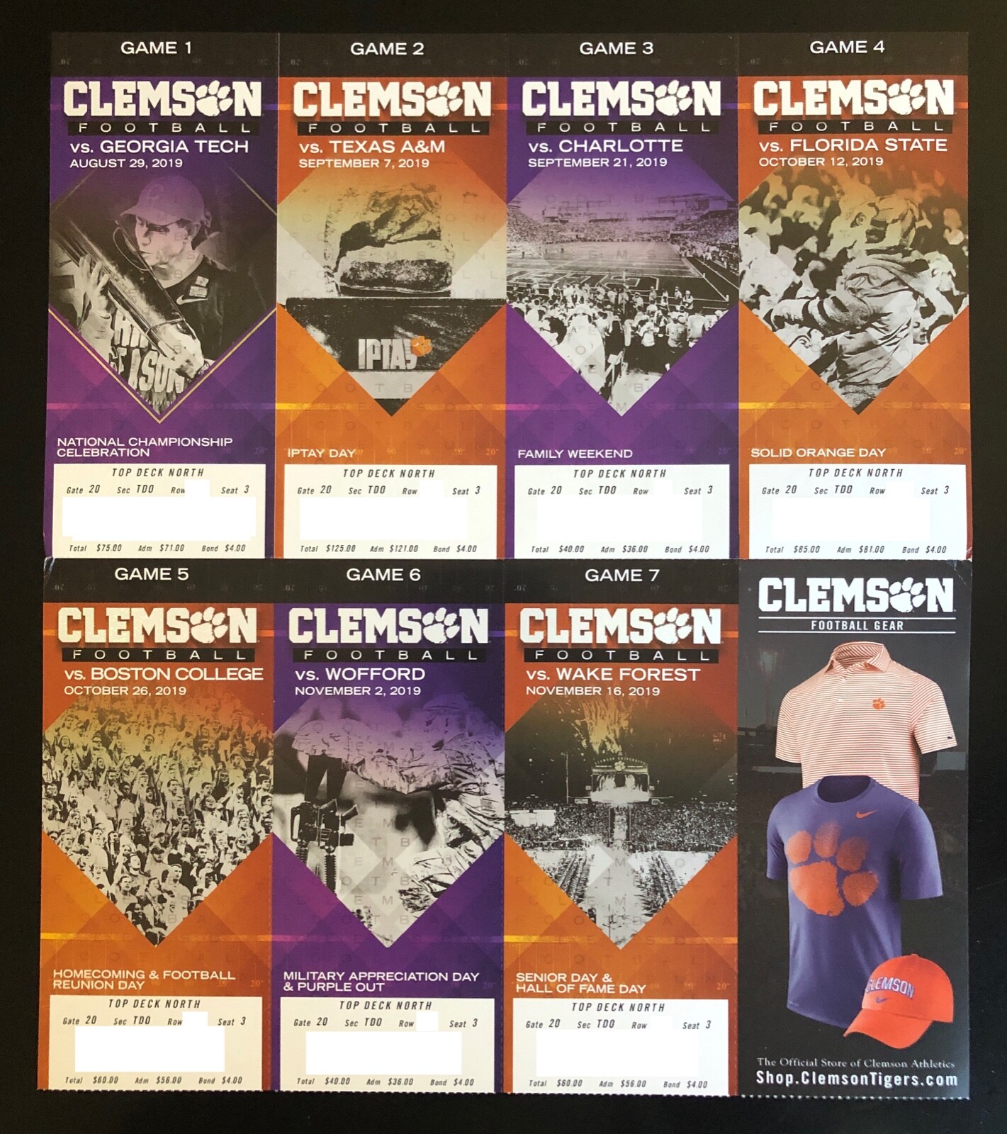 2019 Clemson Tigers Football Collectible Ticket Stub - Choose Any Home ...