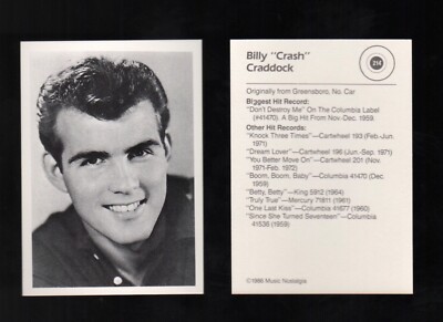 Billy “Crash” Craddock 1986 Music Nostalgia Trading Card #214 (NM-MT ...