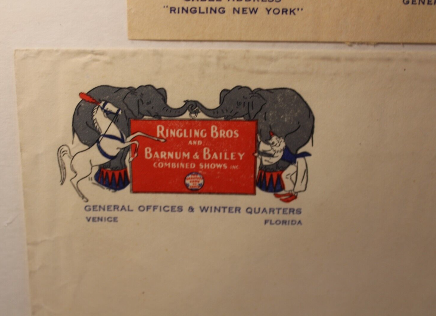1962 Vintage Ringling Bros And Barnum & Bailey Circus Letter Sarasota ...