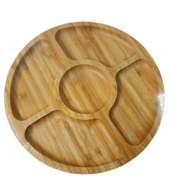 Round Wooden Divided Serving Platter Food Tray | eBay