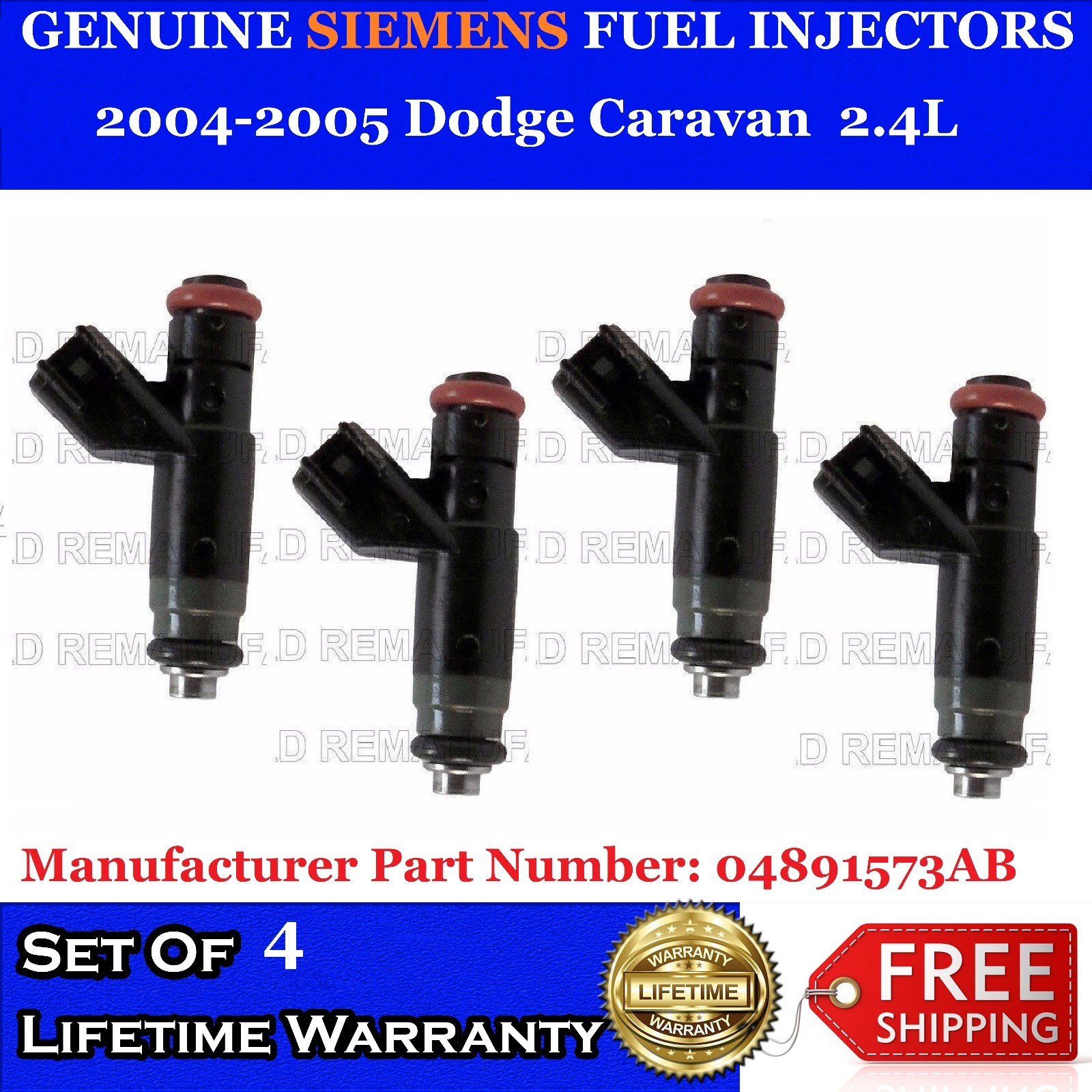4x Genuine Siemens Fuel Injectors for 2004-2005 Dodge Caravan 2.4L ...