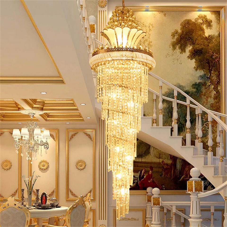 Classic Loft Large Chandelier Luxury Crystal Decor Spiral Stair Ceiling ...