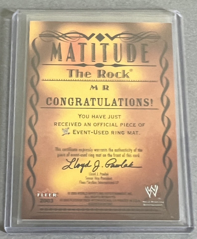 2003 THE ROCK MATITUDE WWF AGGRESSION OFFICIAL EVENT USED PIECE RING ...