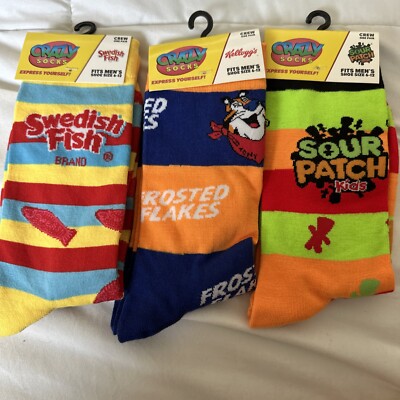 Crazy Socks Lot 3 Pairs Swedish Fish, Frosted Flakes, Sour Patch Sz 6-12 NWT NEW | eBay