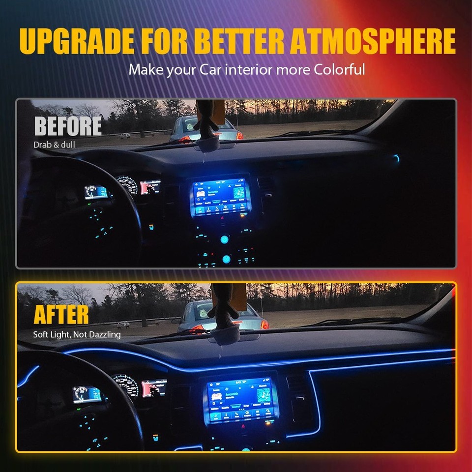 5m RGB LED Lights Under Dash Car Interior Atmosphere Strip Neon Party ...