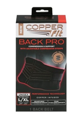 Copper Fit Black Adjustable Compression Straps & Support Back Brace L ...