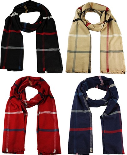 Unisex Soft Touch Checked Multi Check Long Scarf Blood Red ,Cream ,Blue ...