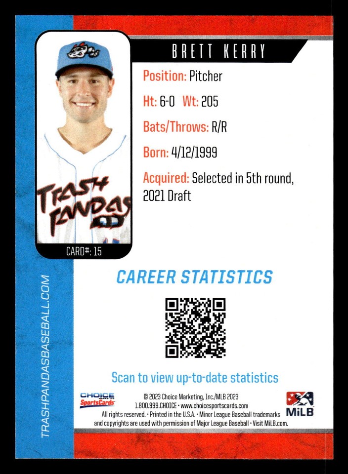 Brett Kerry 2023 Choice Rocket City Trash Pandas #15 Rocket City Trash ...