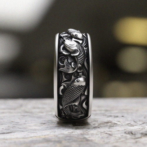 Handcrafted 925 Sterling Silver Koi Fish Ring - Japanese Carp Band | eBay