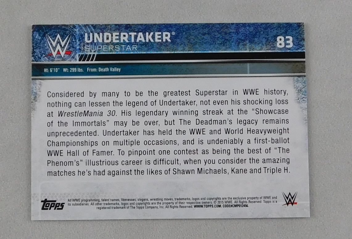 The Undertaker WWE Wrestling Trading Card WWF Topps Raw Superstar #83 ...