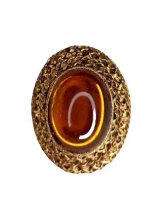 Large Antique Gold Metal Pin Oval Orange Amber Glass Ornate Rope ...