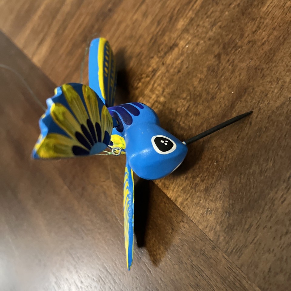 Wood Hummingbird Oaxacan Carving Oaxaca Mexico Ornament New Blue Large ...