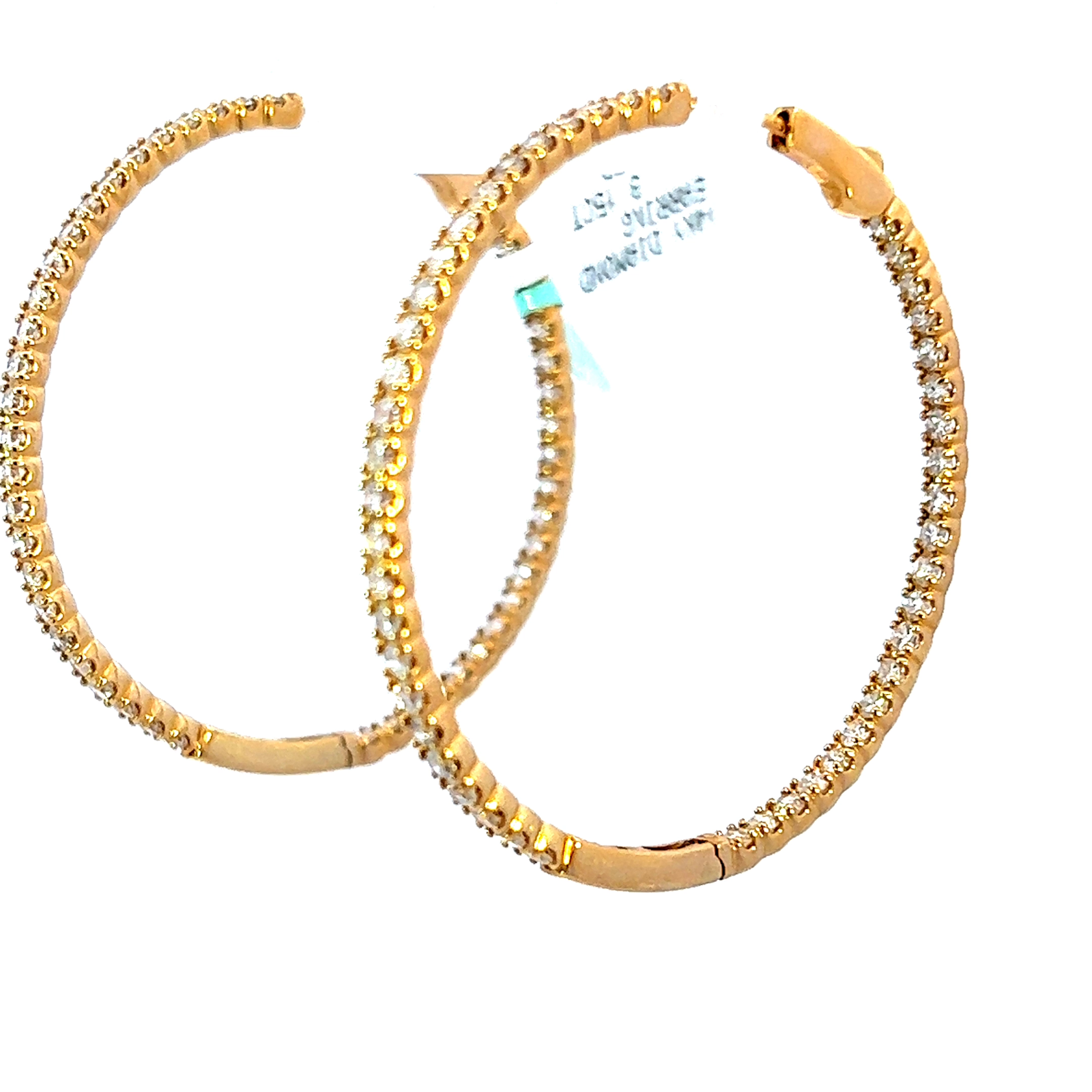 14K YELLOW GOLD WOMENS DIAMOND HOOP/LOOP EARRING ROUND BRILLIANT CUT 3 ...