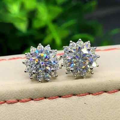 Women Flower Shape Stud Earrings 925 Silver Plated Earring Jewelry ...
