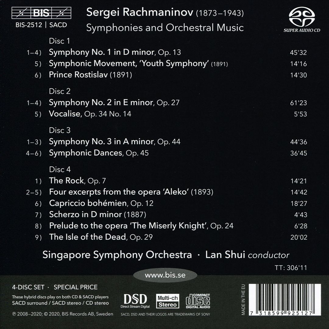 SINGAPORE SYMPHONY ORCHESTRA/LAN SHUI RACHMANINOV: SYMPHONIES AND ...