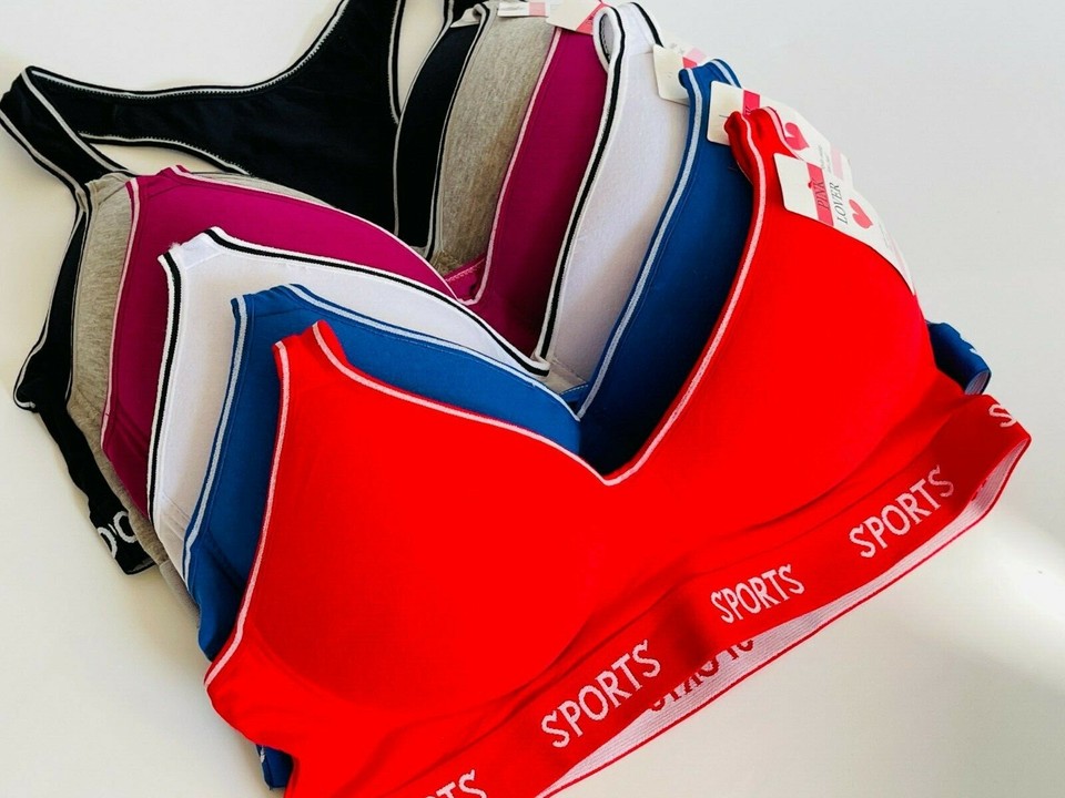 3- 6 Women's Sports Bras Yoga Racer Back Molded Cup Bra 6648 High ...