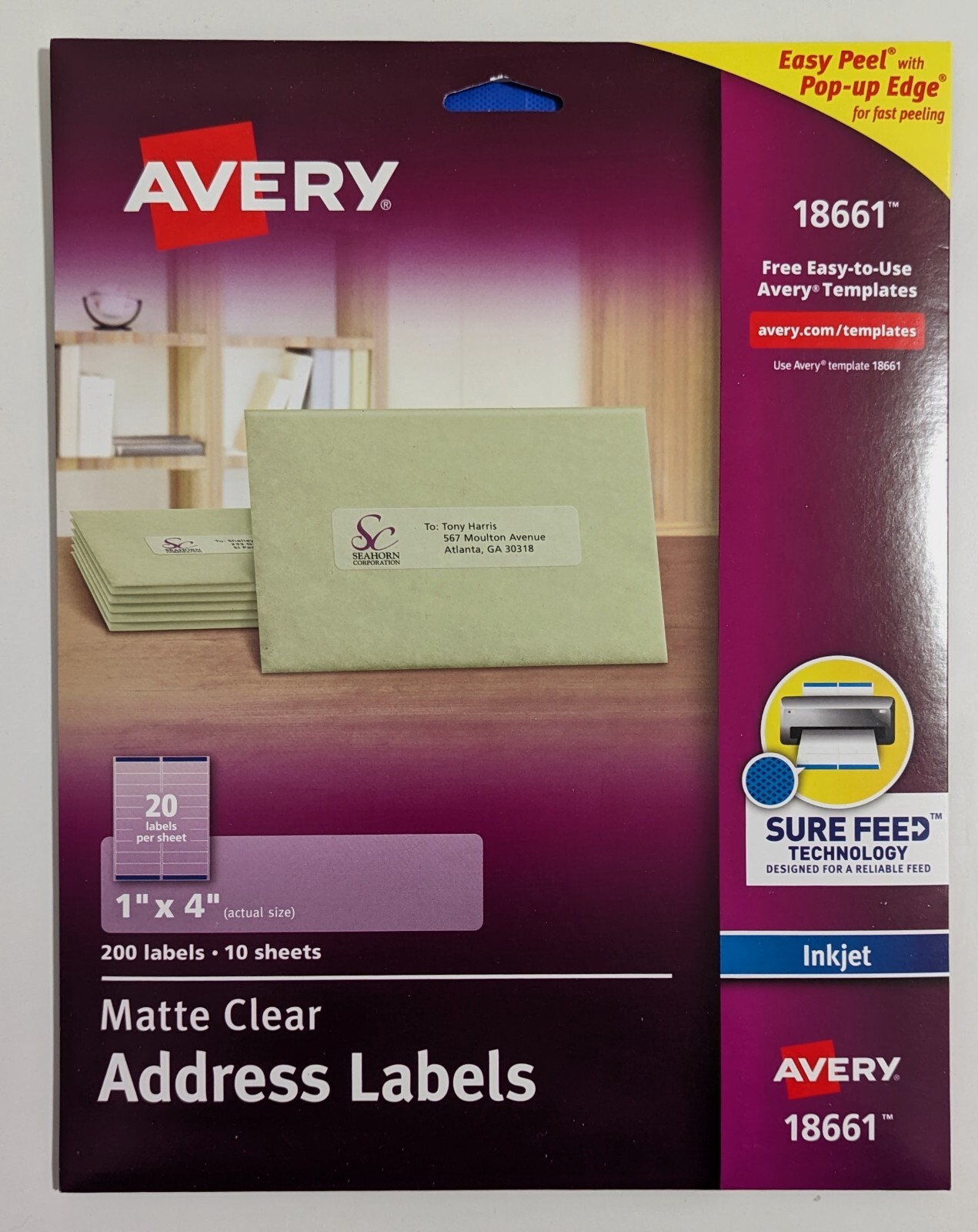 Avery Clear Easy Peel Mailing Labels Inkjet 1 200/Pack 18661 for sale ...