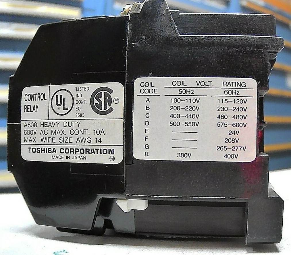TOSHIBA A4A-22E A600 HEAVY DUTY CONTROL RELAY (2NO2NC) 600VAC 10A -FREE ...