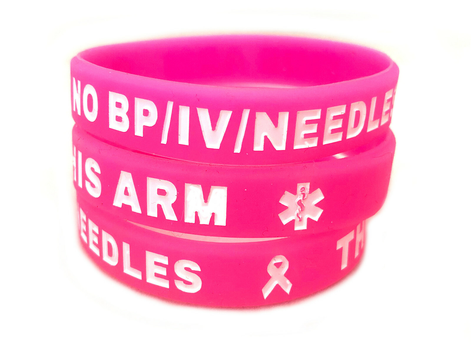 Pink NO/BP/IV Needles This Arm Silicone Bracelets (Lot of 2) 4 Sizes ...
