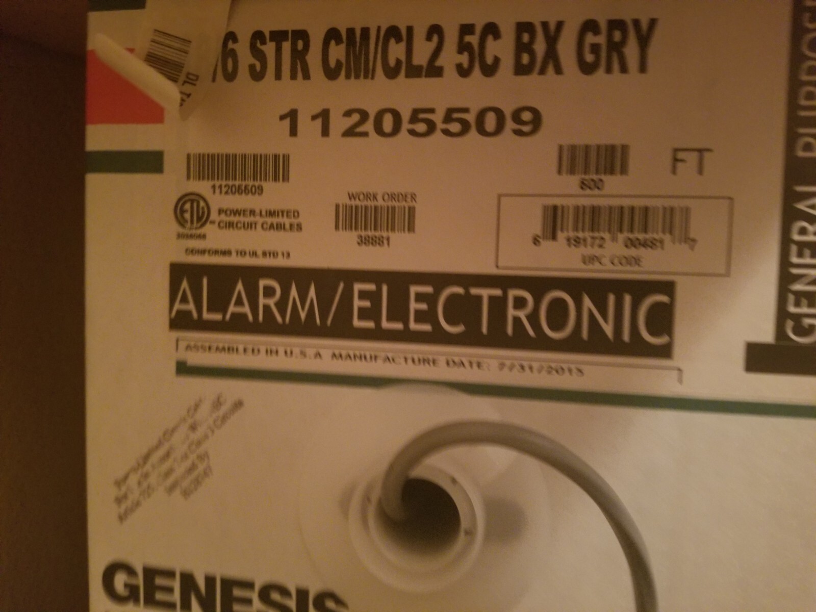 Honeywell Genesis 11275509 Low Voltage Alarm/Electronic Cable, 14AWG/2C ...