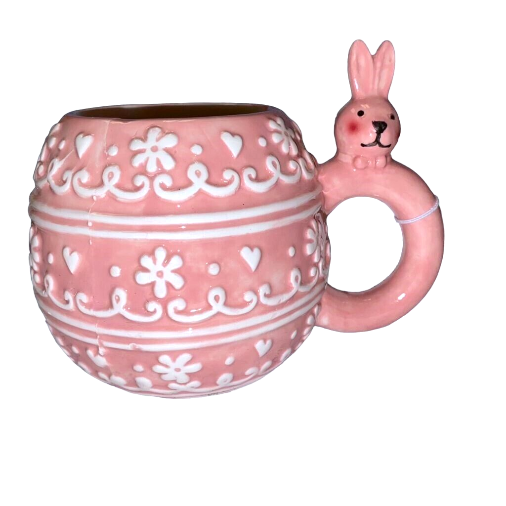Transpac Pink BUNNY RABBIT Ceramic Spring Easter Flowers MUG New | eBay