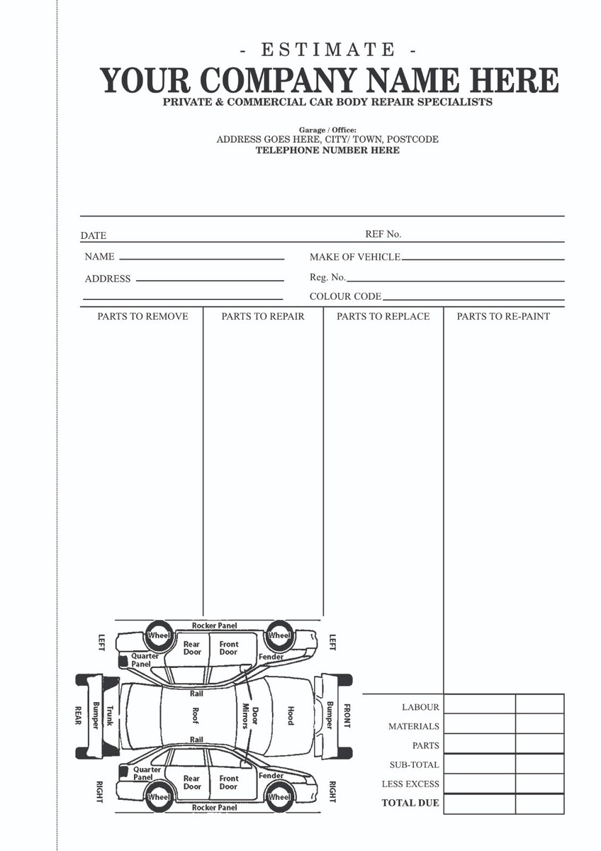 Body Shop Vehicle Check In Sheet