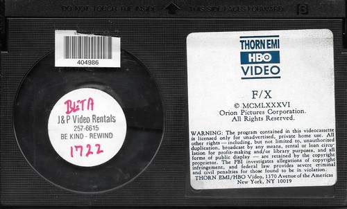 F/X. Beta (not VHS). Horror. Thriller. Rare. Betamax BETA | eBay
