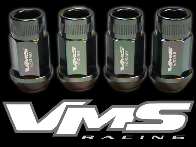 VMS RACING 24PC 44MM PREMIUM EXTENDED WHEEL LUG NUTS 12X1.5 DARK SILVER ...
