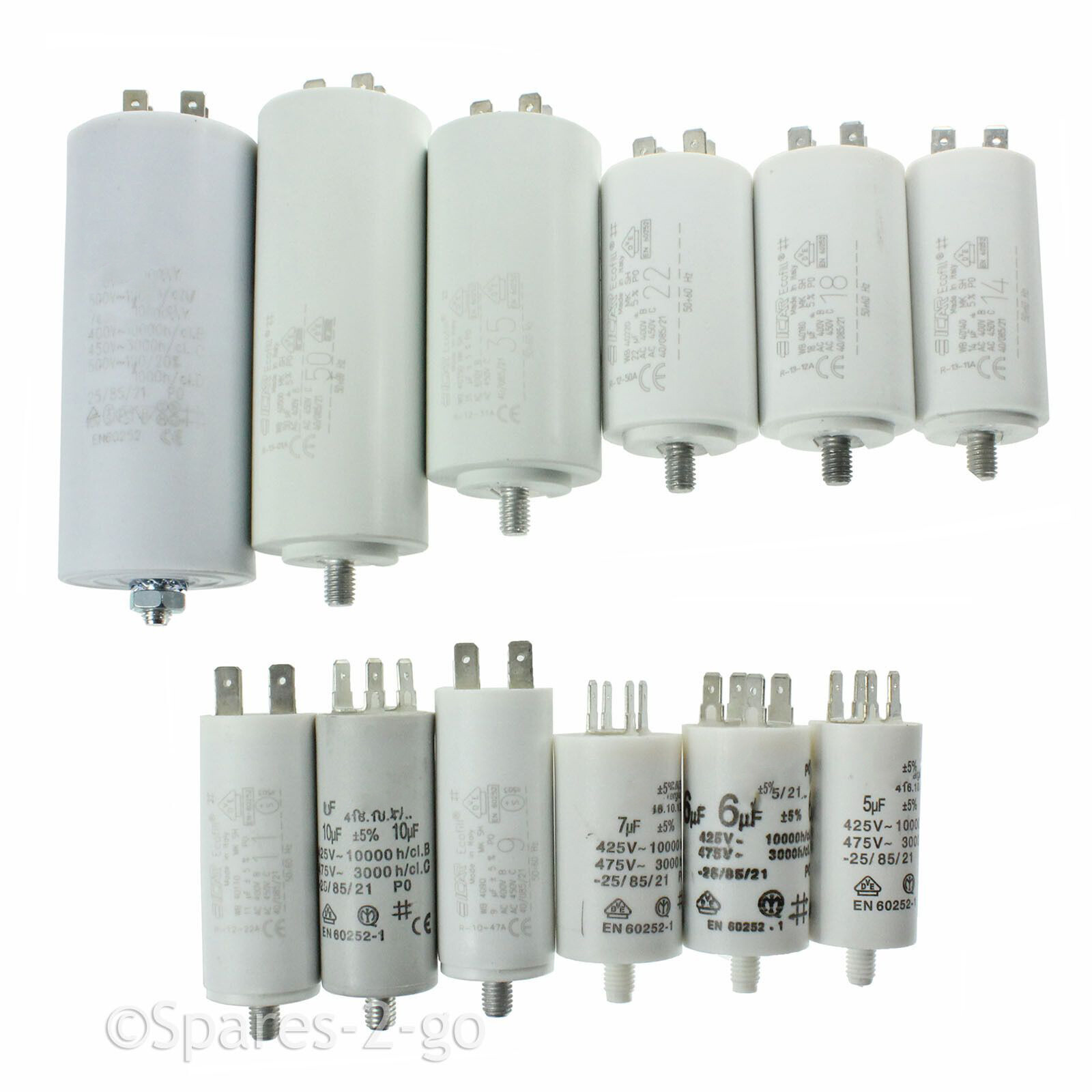 Universal Microfarad Start Run Motor Capacitors MFD 1.5UF - 80UF Spade ...
