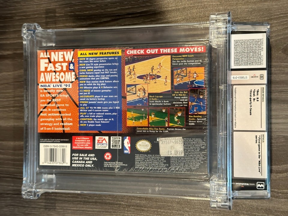 NBA Live 95 Super Nintendo SNES, New Sealed GRADED WATA 8.0 / B+ ...