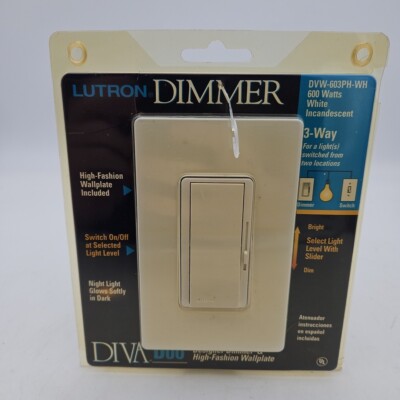 Lutron Diva Duo Dimmer Switch (3-Way) w/Wall Plate (White) - DVW-603PH ...