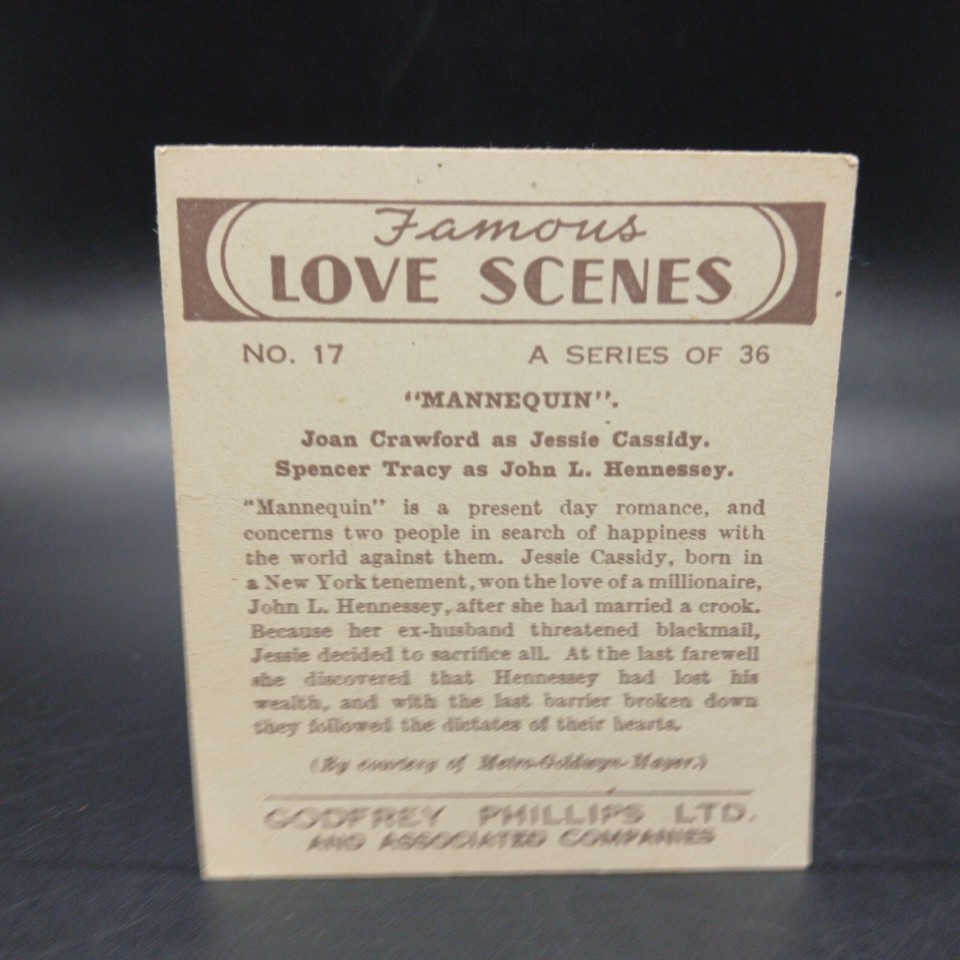 1939 Phillips Famous Love Scenes #17 Joan Crawford Spencer Tracy ...