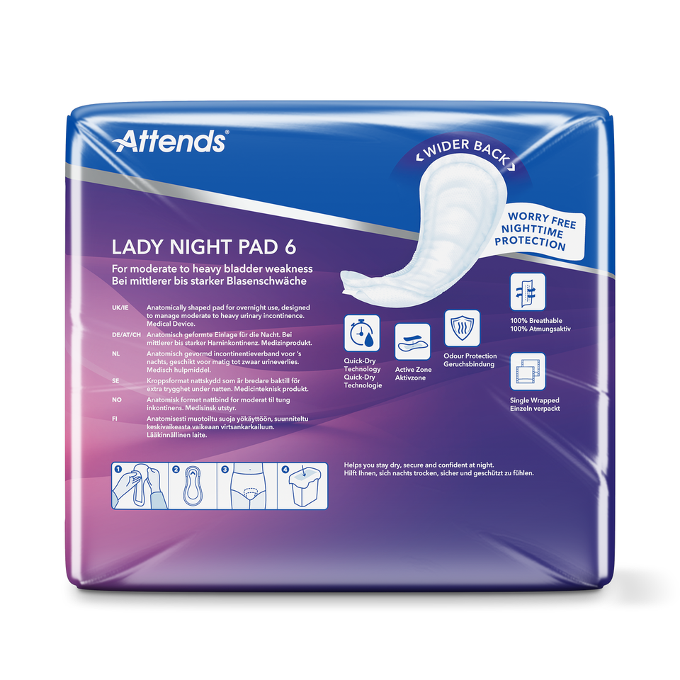 Attends Lady Night Soft Incontinence Pads for bladder weakness - Pack ...