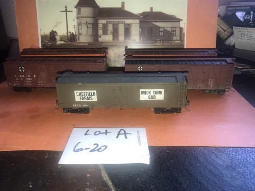 HO TRAINS Rolling Stock Lot of 5 Box cars Sheffield Milk Tank NRC AT&SF ...