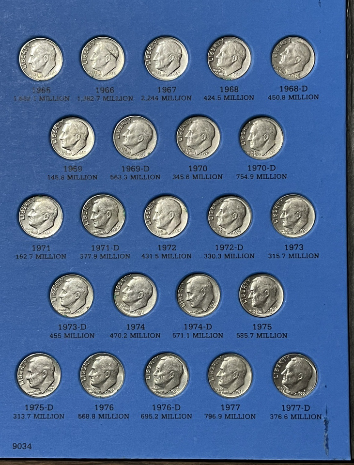 Whitman Coin Folder 1965-2004 Roosevelt Dimes #9034 Full Complete 77 ...