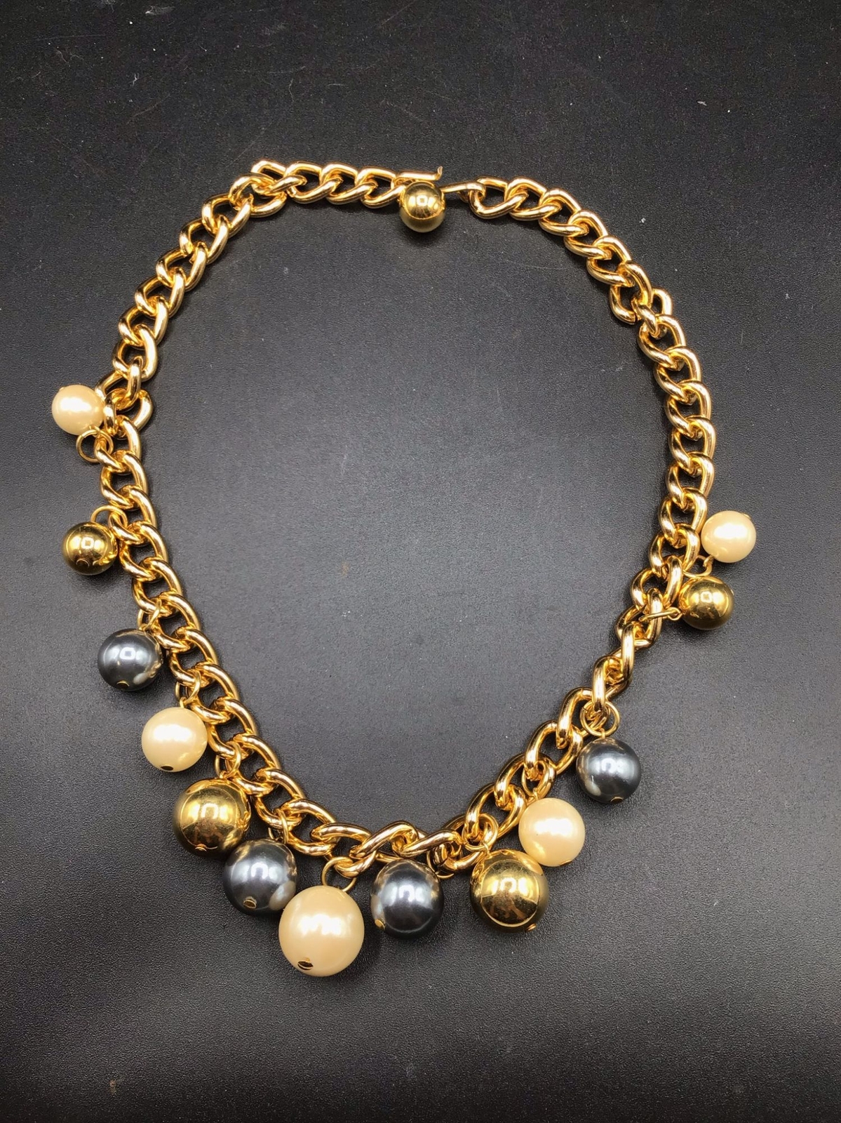 Vintage 90s Chunky Chains & Pearls Bauble Necklace Gold Tone ...