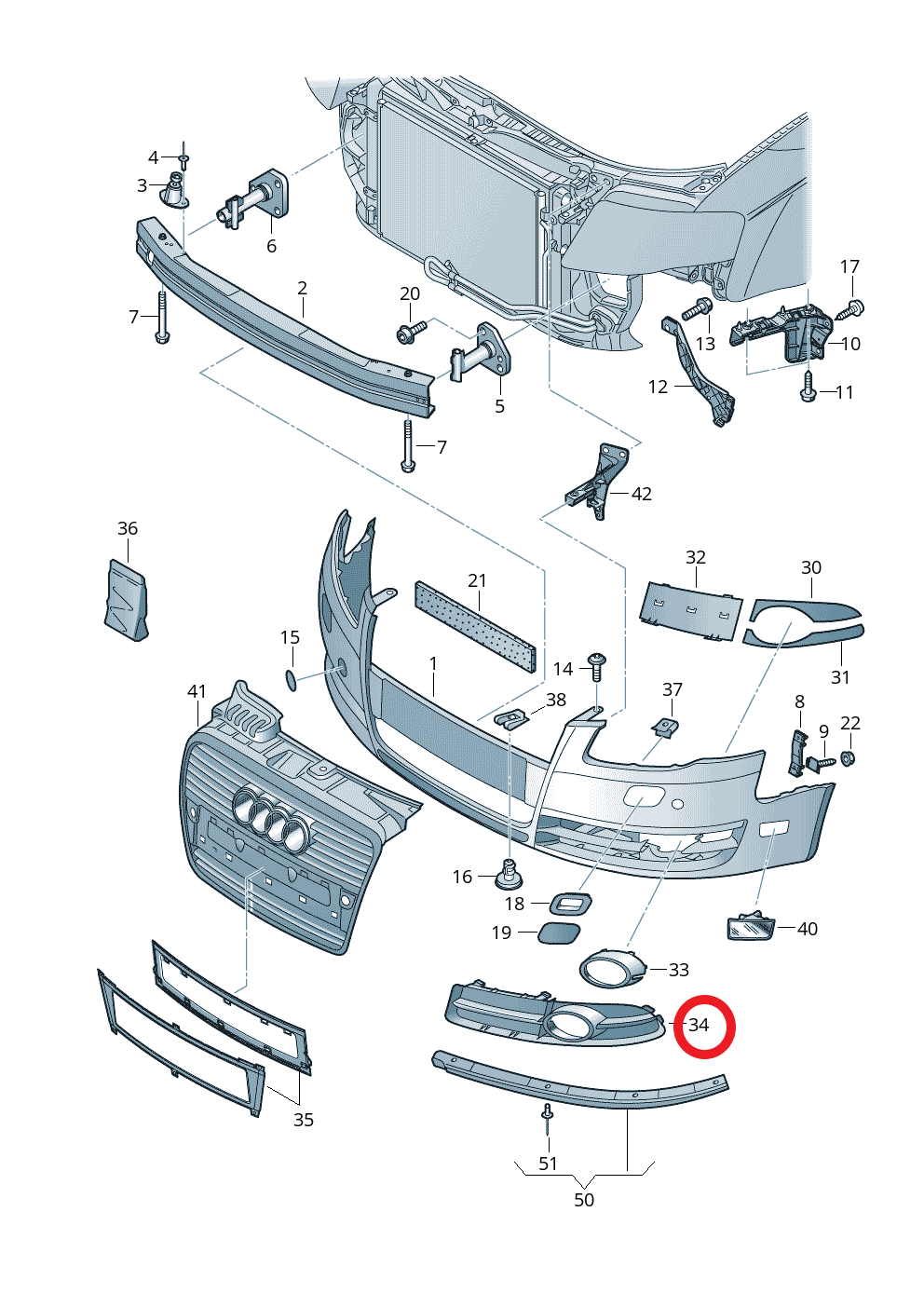 Original VW/AUDI 8E0807682F01C Ventilation Grille, Front Right Bumper ...