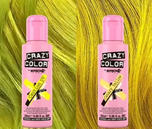CRAZY COLOR Semi-Permanent Hair Colour 100ml Caution UV & Canary Yellow ...